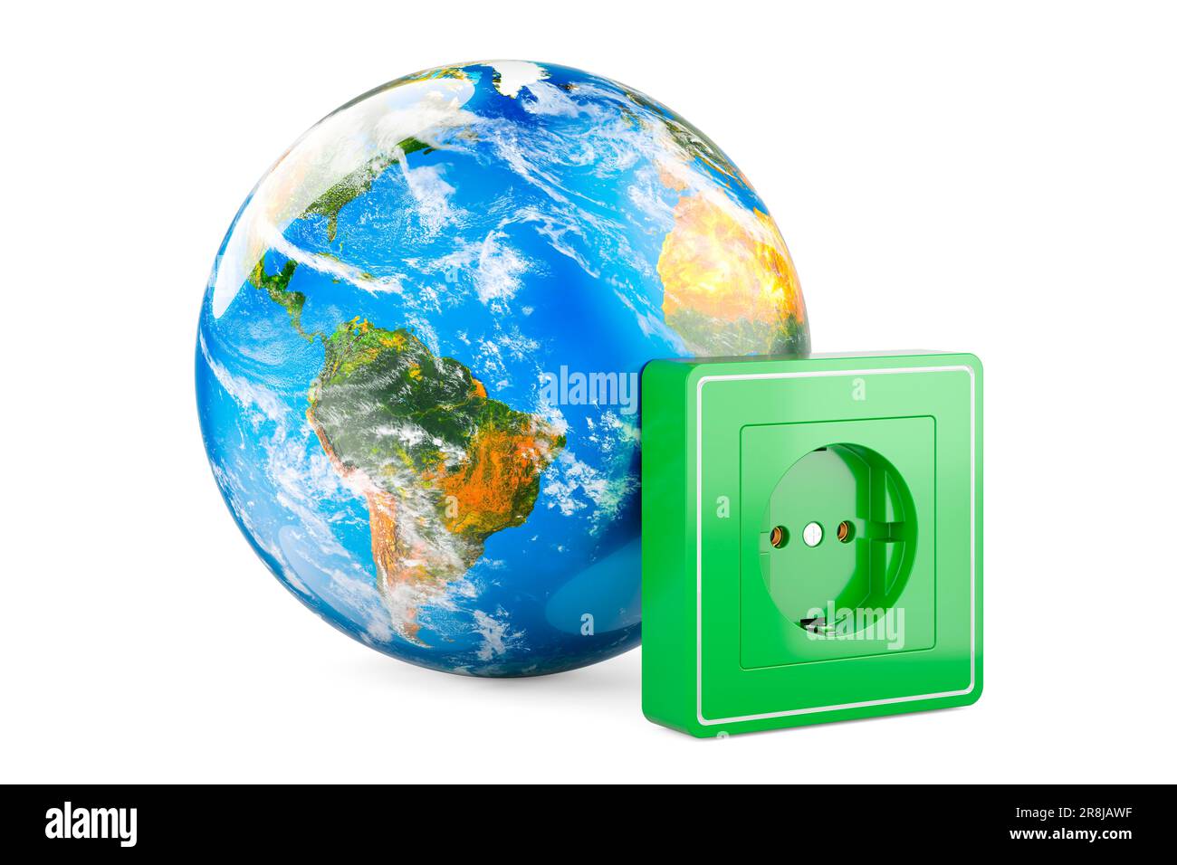 Electrical outlet, socket with Earth Globe. 3D rendering isolated on ...