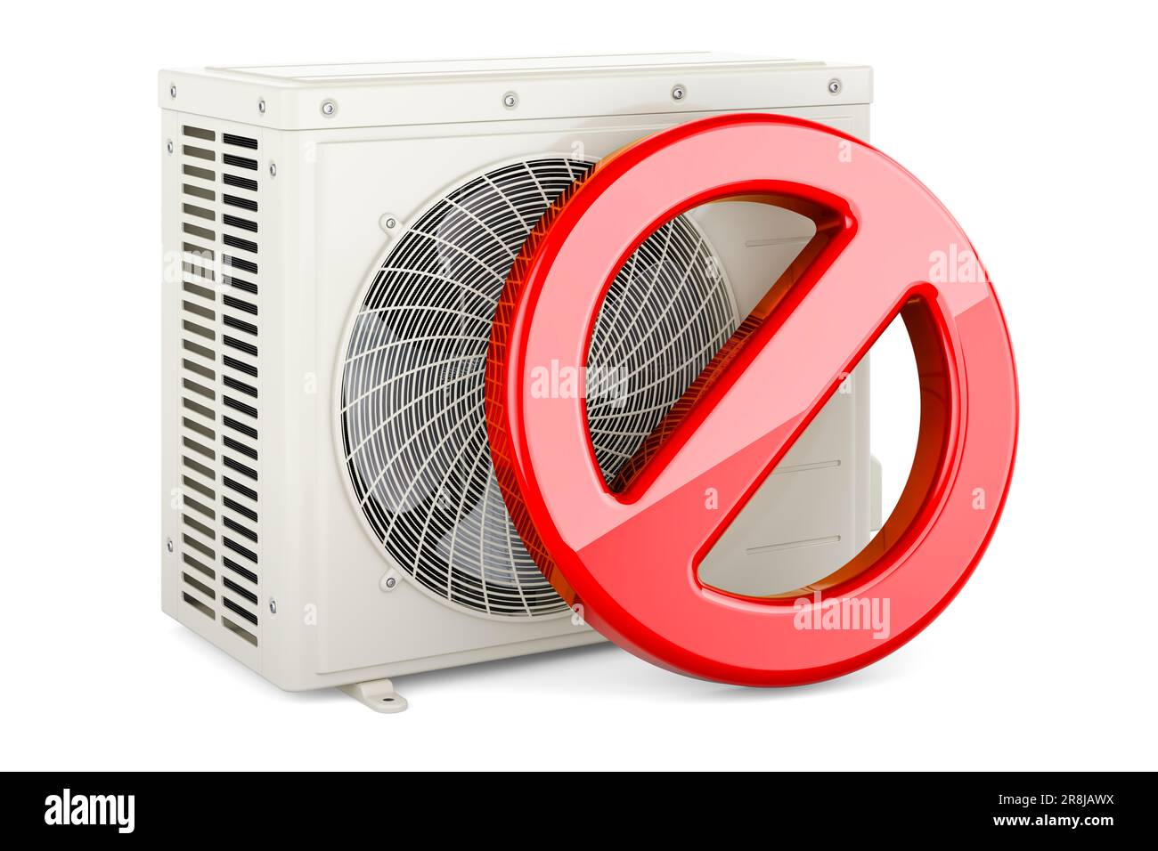 Air conditioner, outdoor compressor unit with prohibition sign. 3D ...