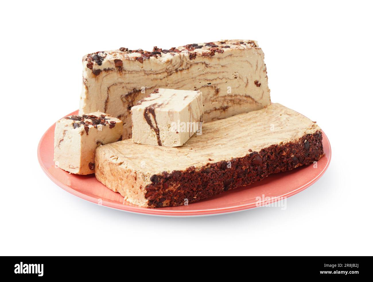 Plate with pieces of tasty marble halva on white background Stock Photo ...