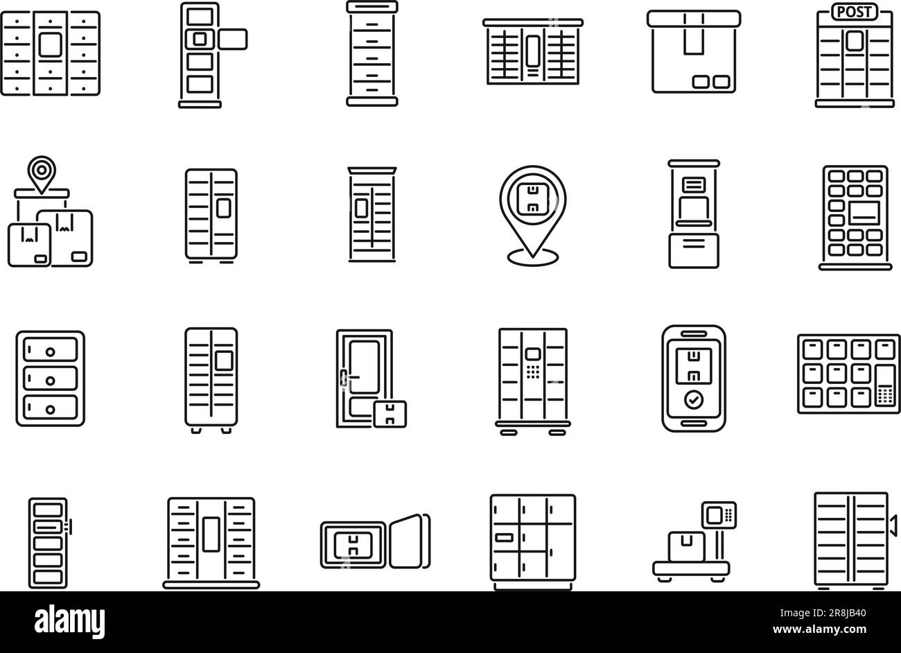 Self-service parcel delivery icons set outline vector. Locker automat ...