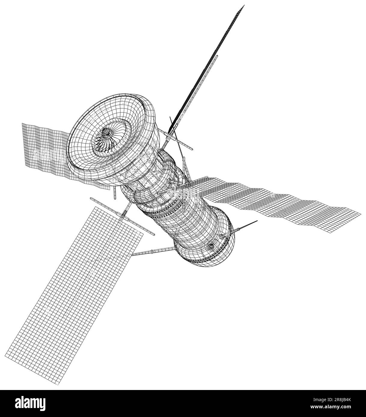 Space station communications satellite. Wireframe low poly mesh vector ...