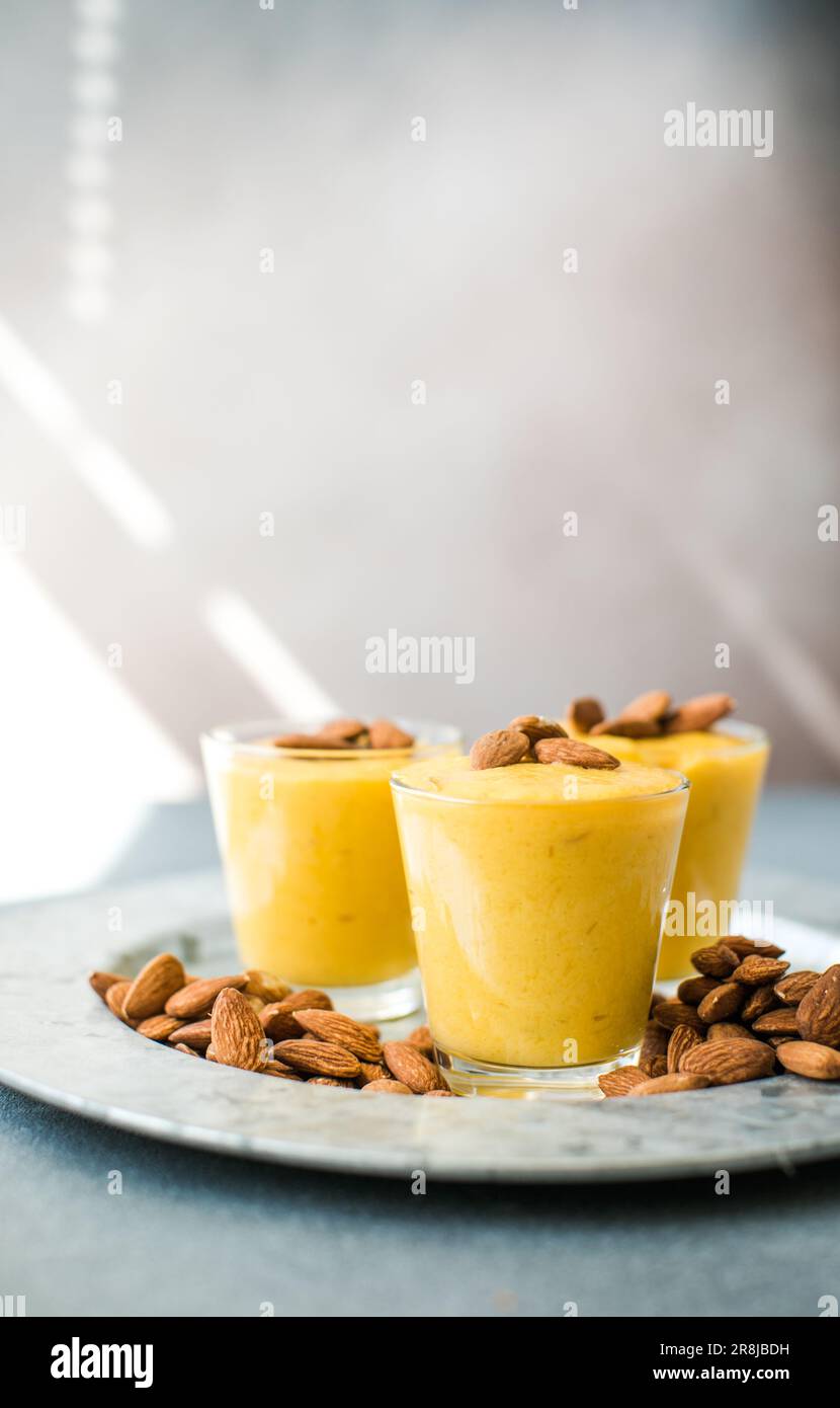 Authentic Indian cold drink made up of curd, milk malai called Lassi in ...