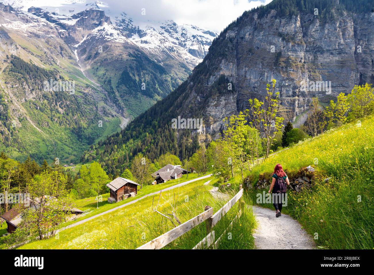 Hiking path from Gimmelwald into the Stechelberg Valley, Switzerland ...