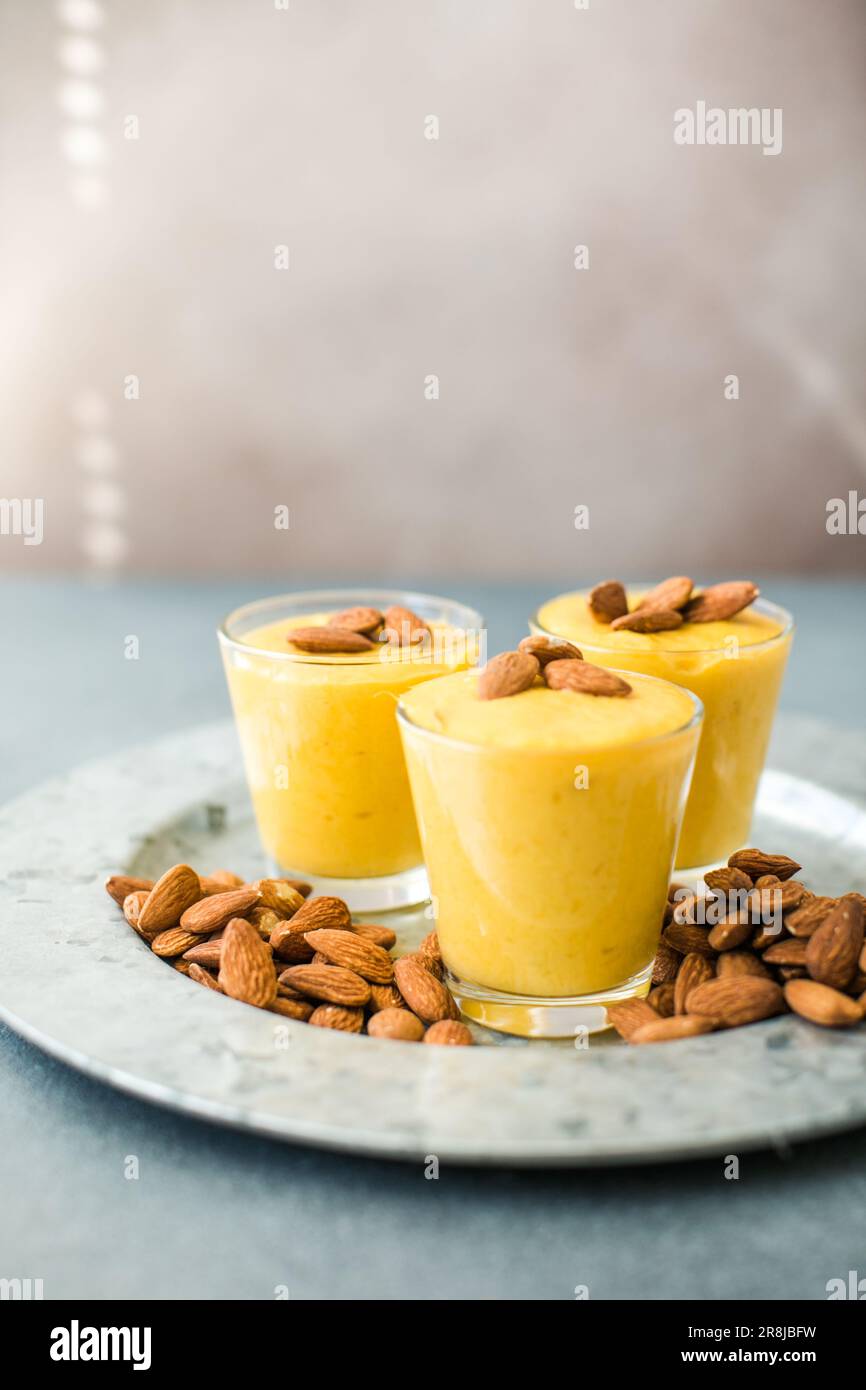 Authentic Indian cold drink made up of curd, milk malai called Lassi in ...