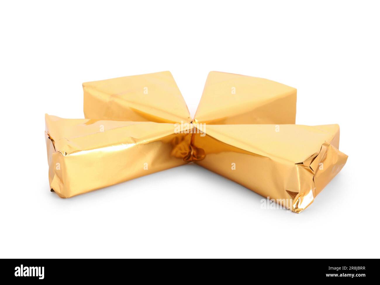 Triangles of tasty processed cheese on white background Stock Photo - Alamy