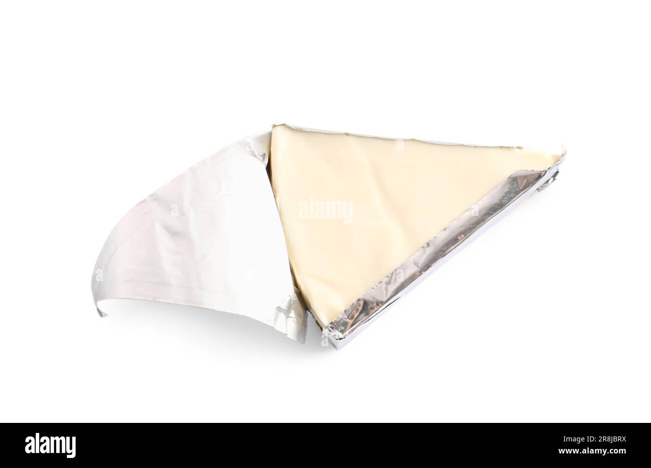 Triangle of tasty processed cheese on white background Stock Photo - Alamy