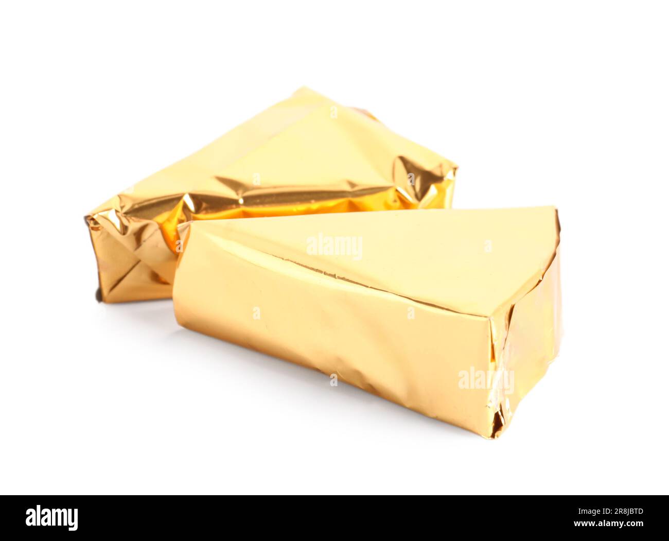 Triangles of tasty processed cheese on white background Stock Photo - Alamy