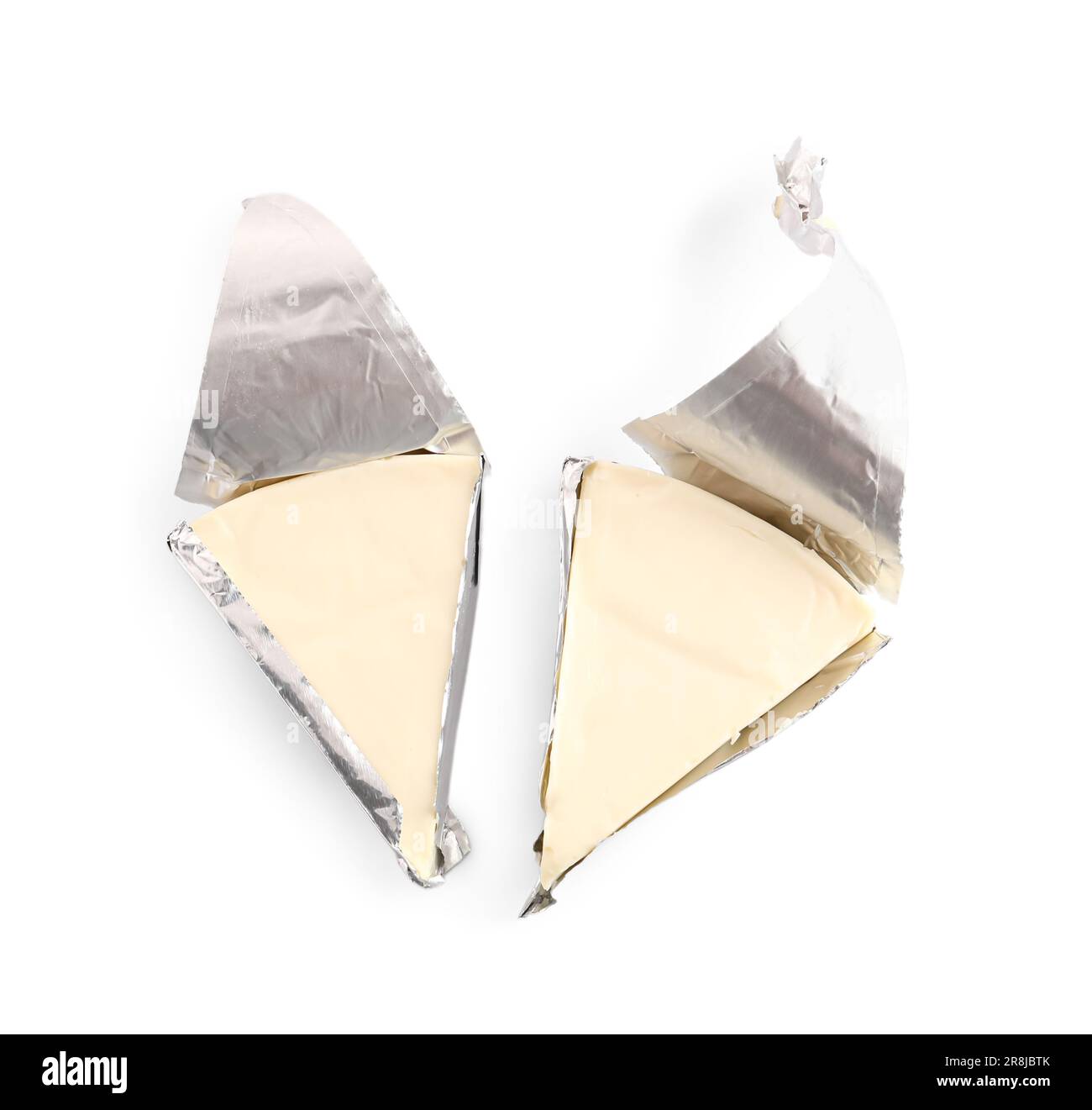 Triangles of tasty processed cheese on white background Stock Photo - Alamy