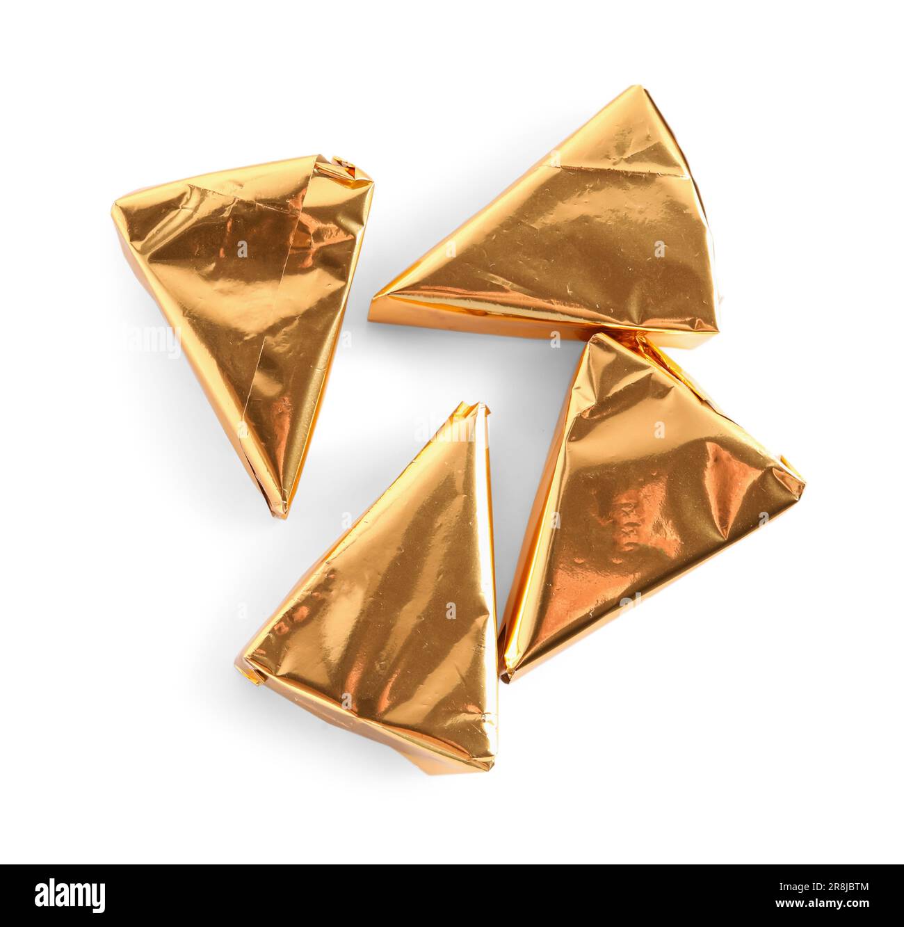 Triangles of tasty processed cheese on white background Stock Photo - Alamy