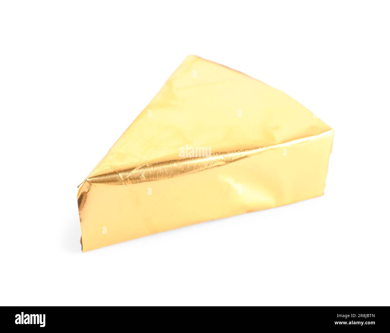 Triangle of tasty processed cheese on white background Stock Photo - Alamy