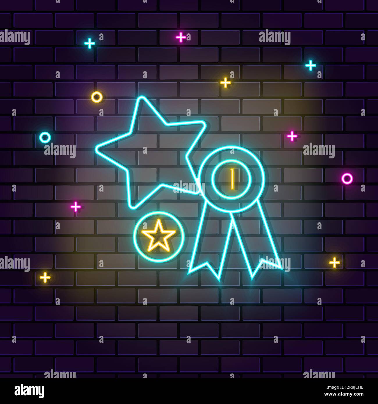 Certification winner favorite neon on wall. Dark background brick wall ...