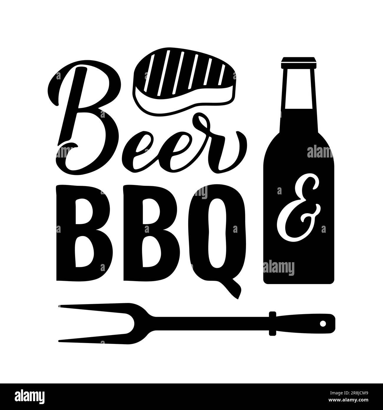 Beer and BBQ calligraphy hand lettering isolated on white. Funny BBQ ...