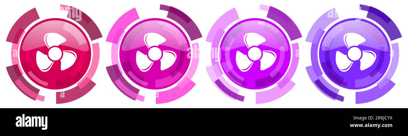 Fan colorful icons collection, round glossy icon set isolated on white ...