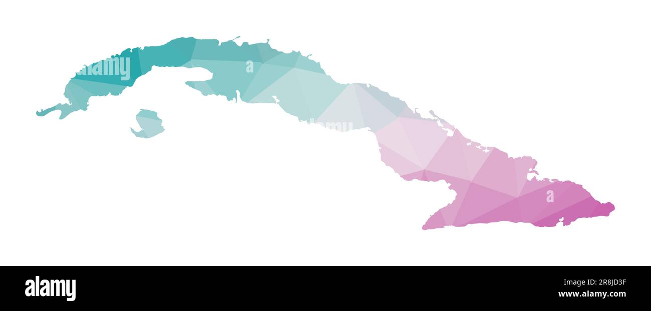 Polygonal map of Cuba. Geometric illustration of the country in emerald ...