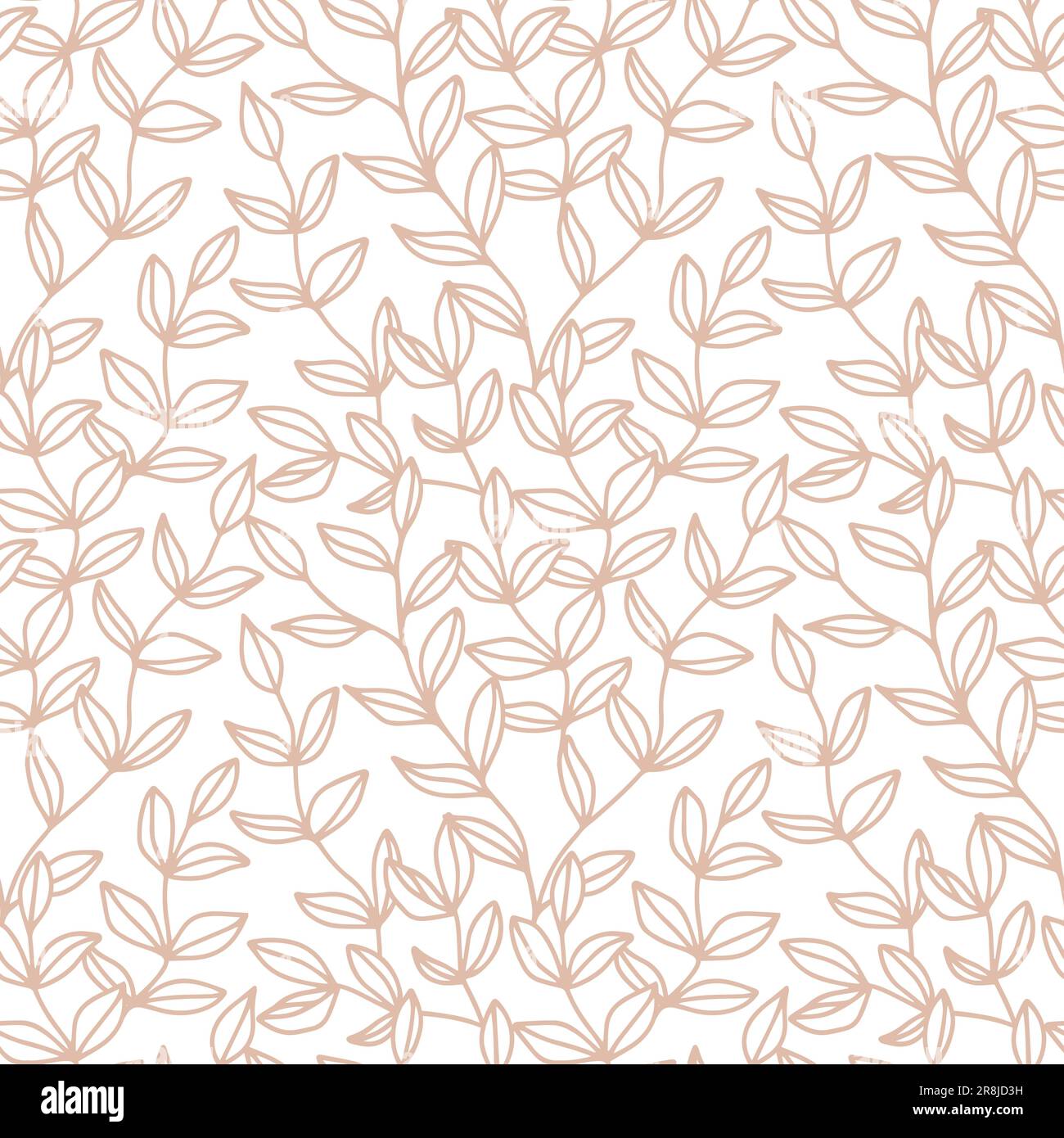 Doodle Leaves Nude Pastel Seamless Pattern With Cute Outline Leaves
