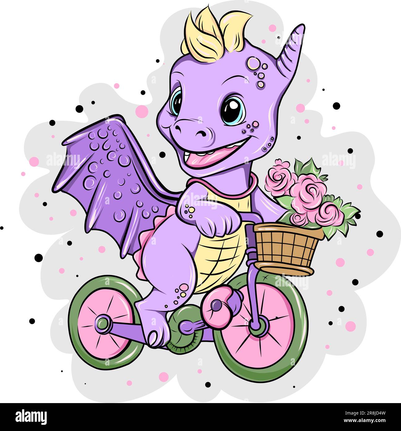 Cute animal baby. Cute dragon with flowers on a bike Stock Vector Image & Art - Alamy