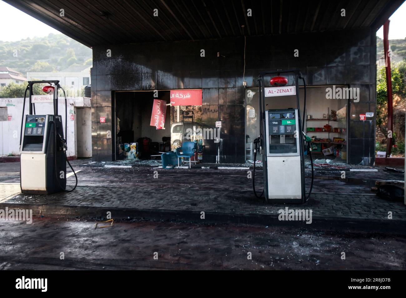 Al Laban Al Sharkiyeh, Palestine. 21st June, 2023. View of a burnt gas ...