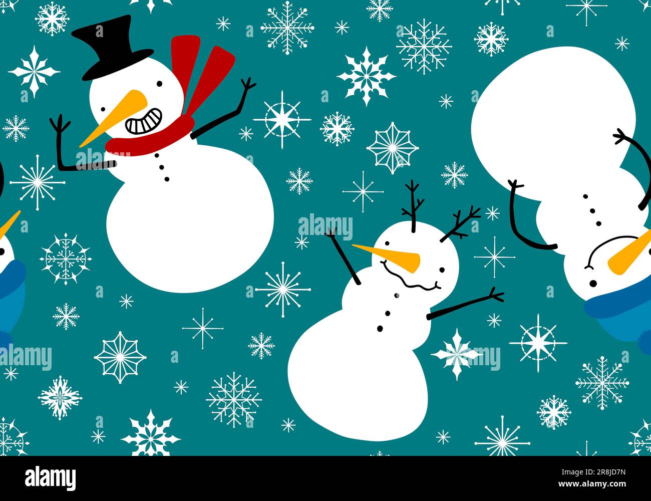 Christmas cartoon snowman seamless snowflakes and penguin and gifts box ...