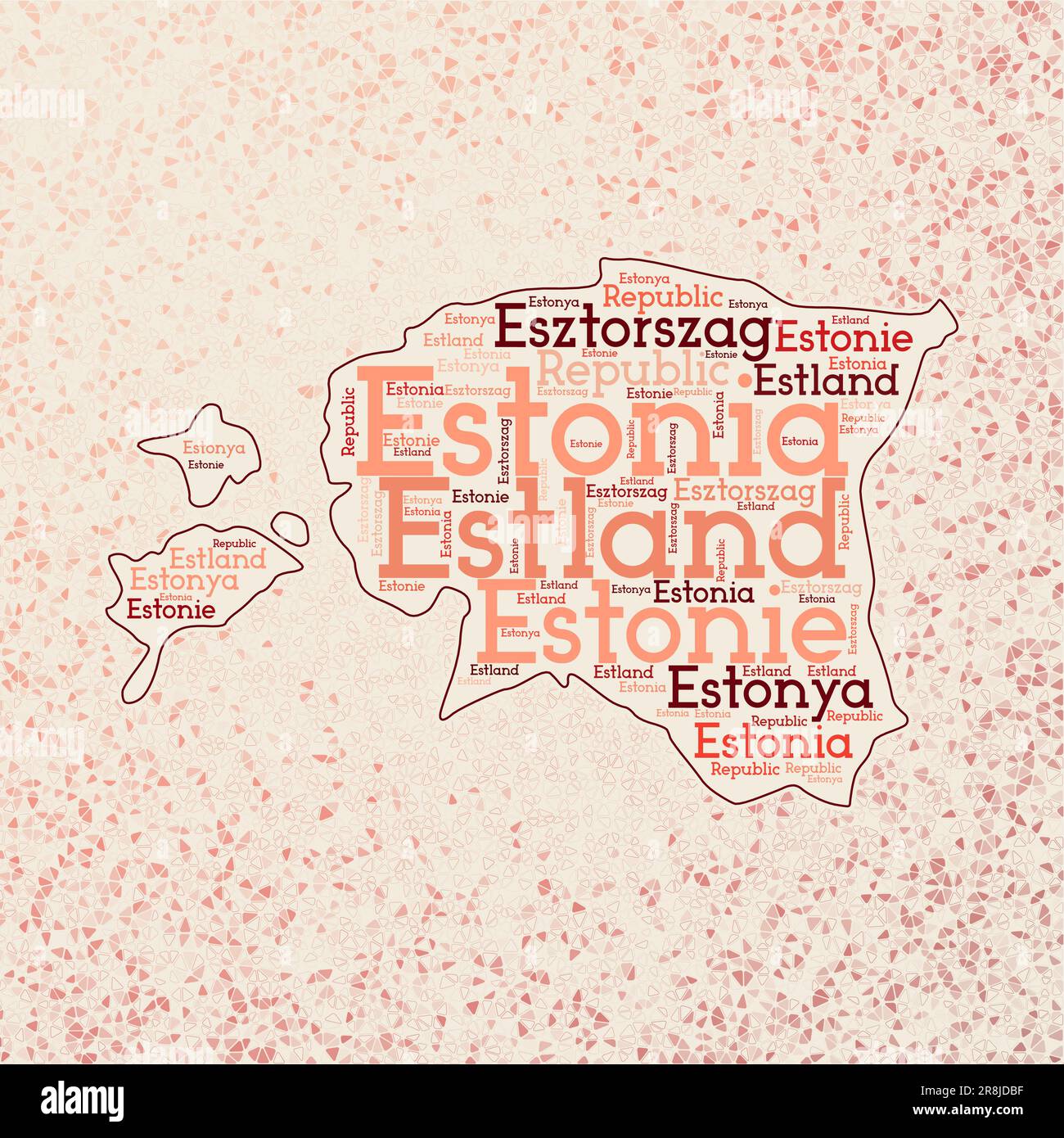 Estonia shape with country names word cloud in multiple languages ...