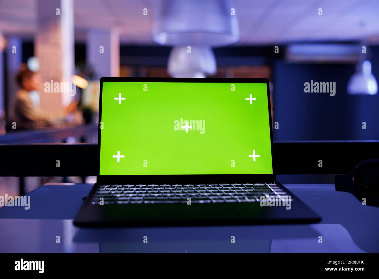 Laptop computer with green screen mock up chroma key with isolated ...