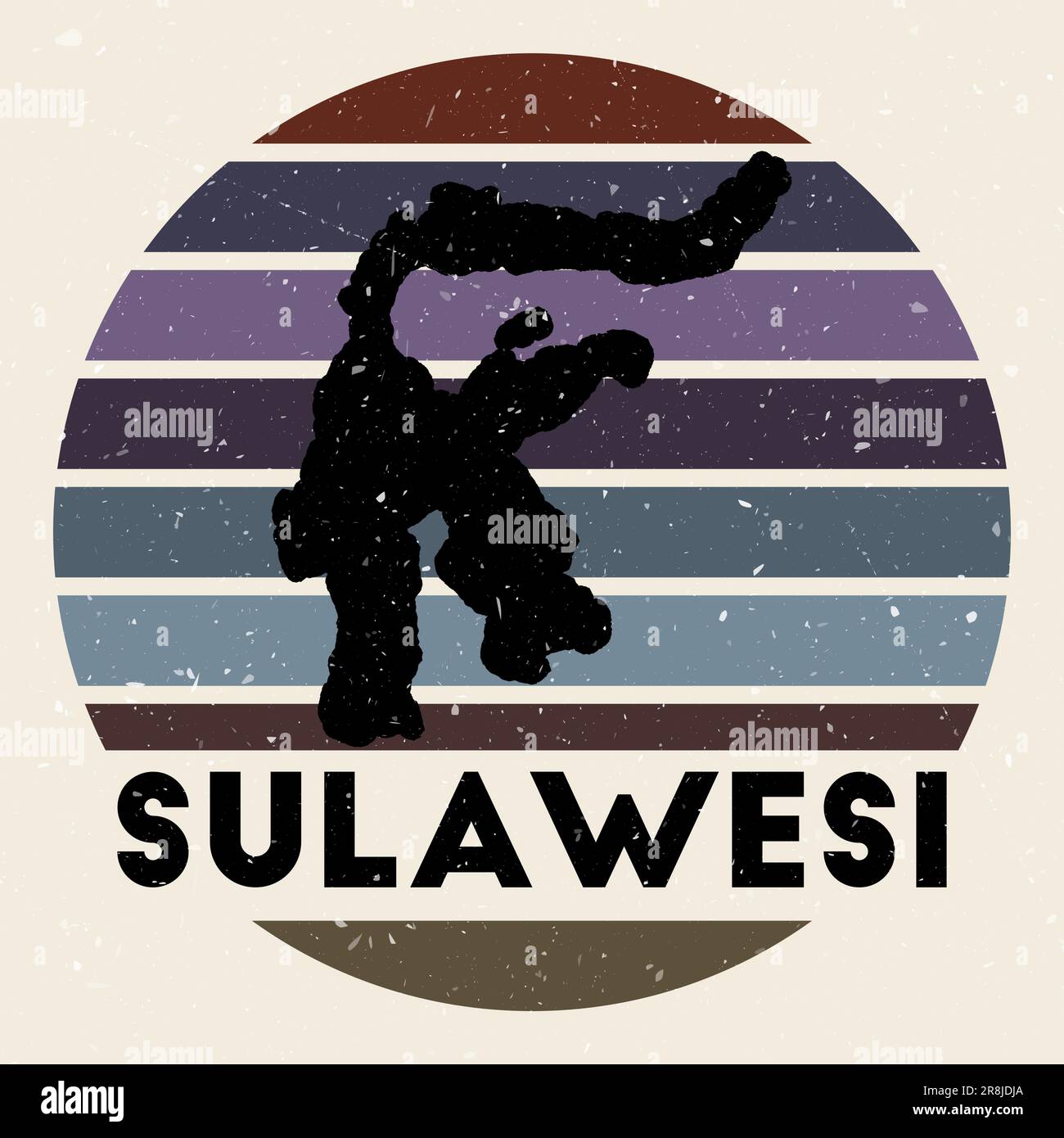 Sulawesi logo. Sign with the map of the island and colored stripes ...
