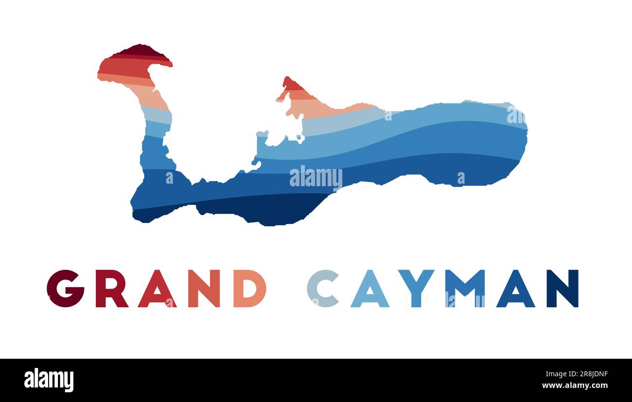 Grand Cayman map. Map of the island with beautiful geometric waves in ...