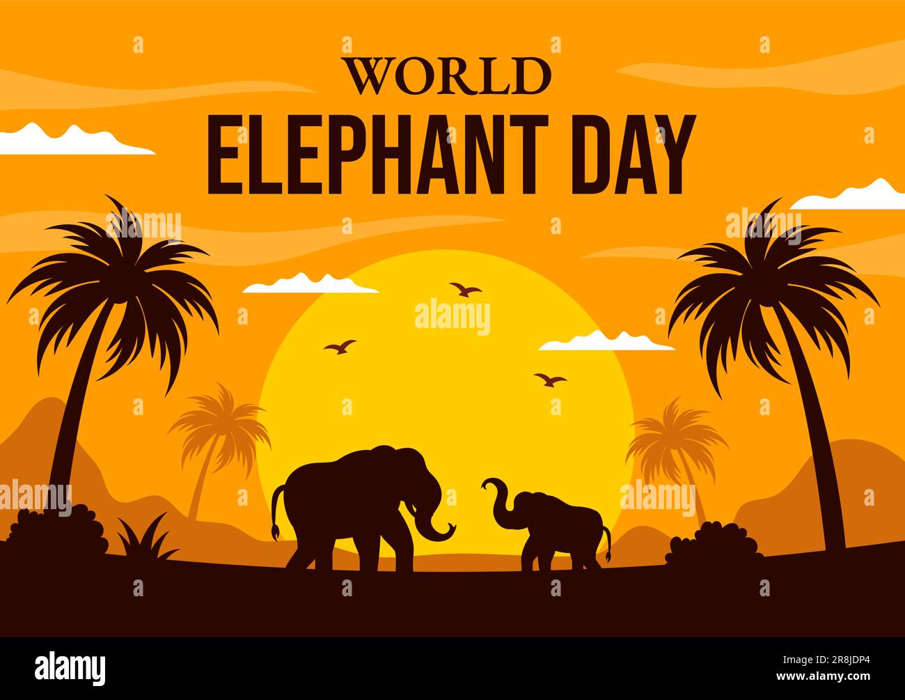 World Elephant Day Vector Illustration on 12 August with Elephants ...