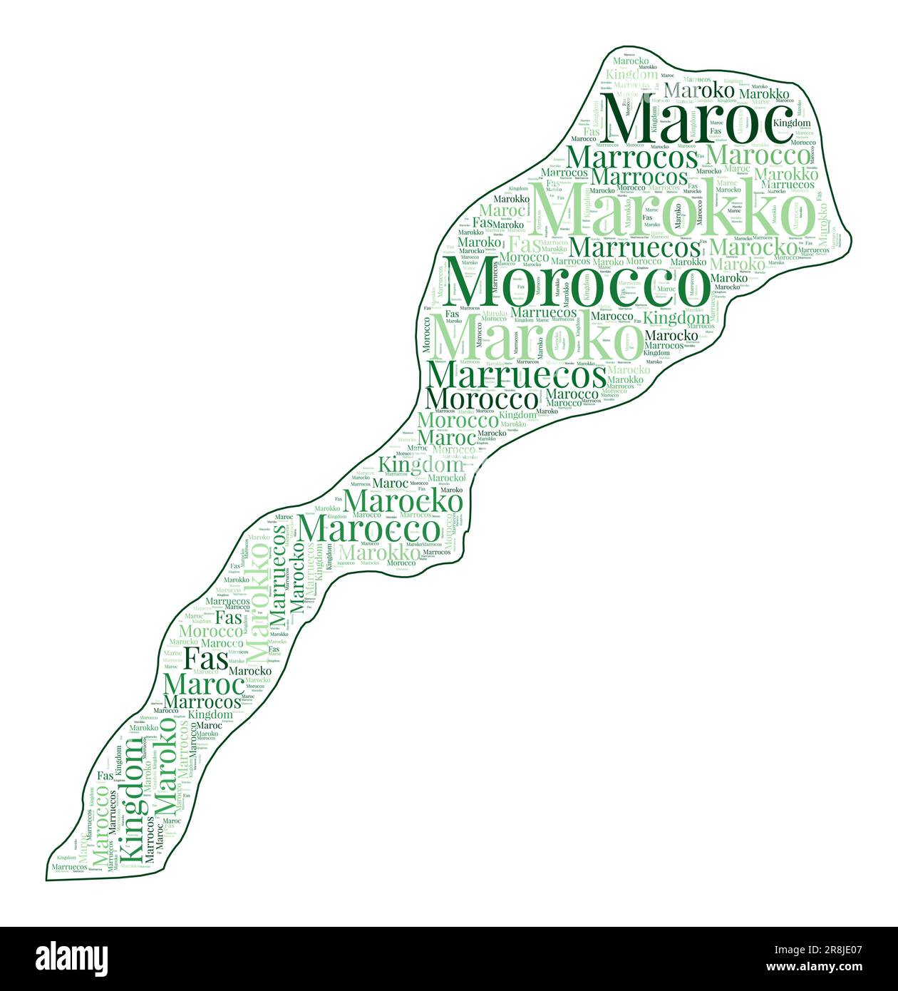 Morocco shape filled with country name in many languages. Morocco map ...