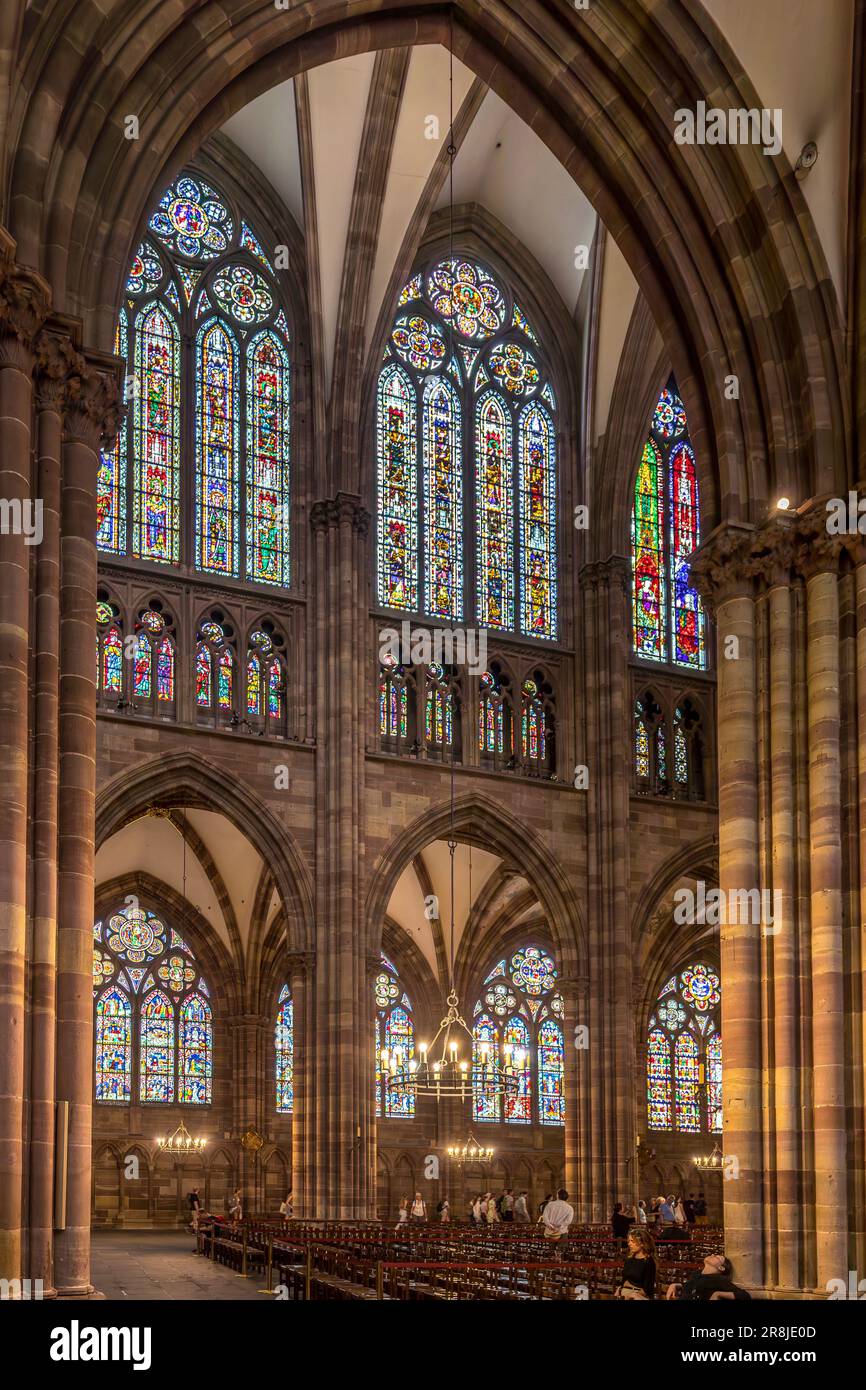 Strasbourg, France - June 19, 2023: Interior of the famous cathedral of ...