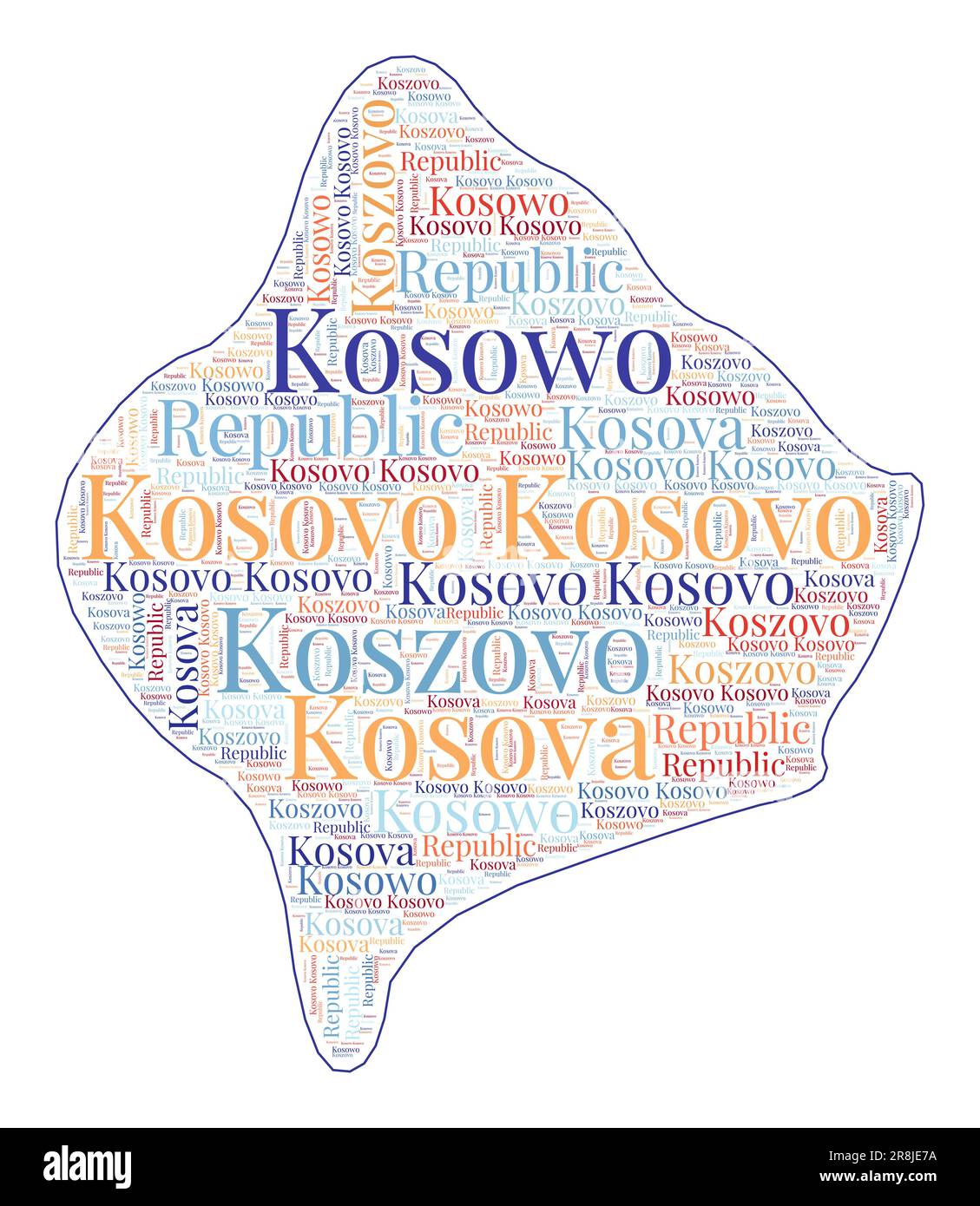 Kosovo shape filled with country name in many languages. Kosovo map in ...