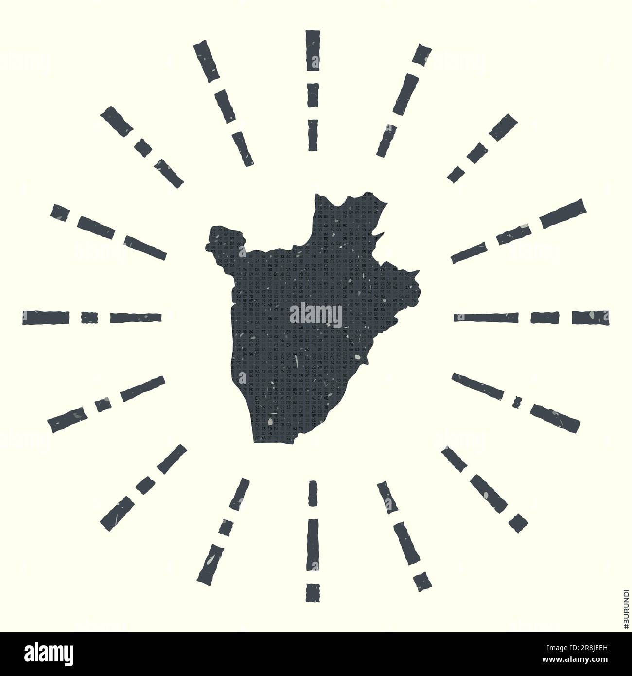 Burundi Logo. Grunge sunburst poster with map of the country. Shape of ...