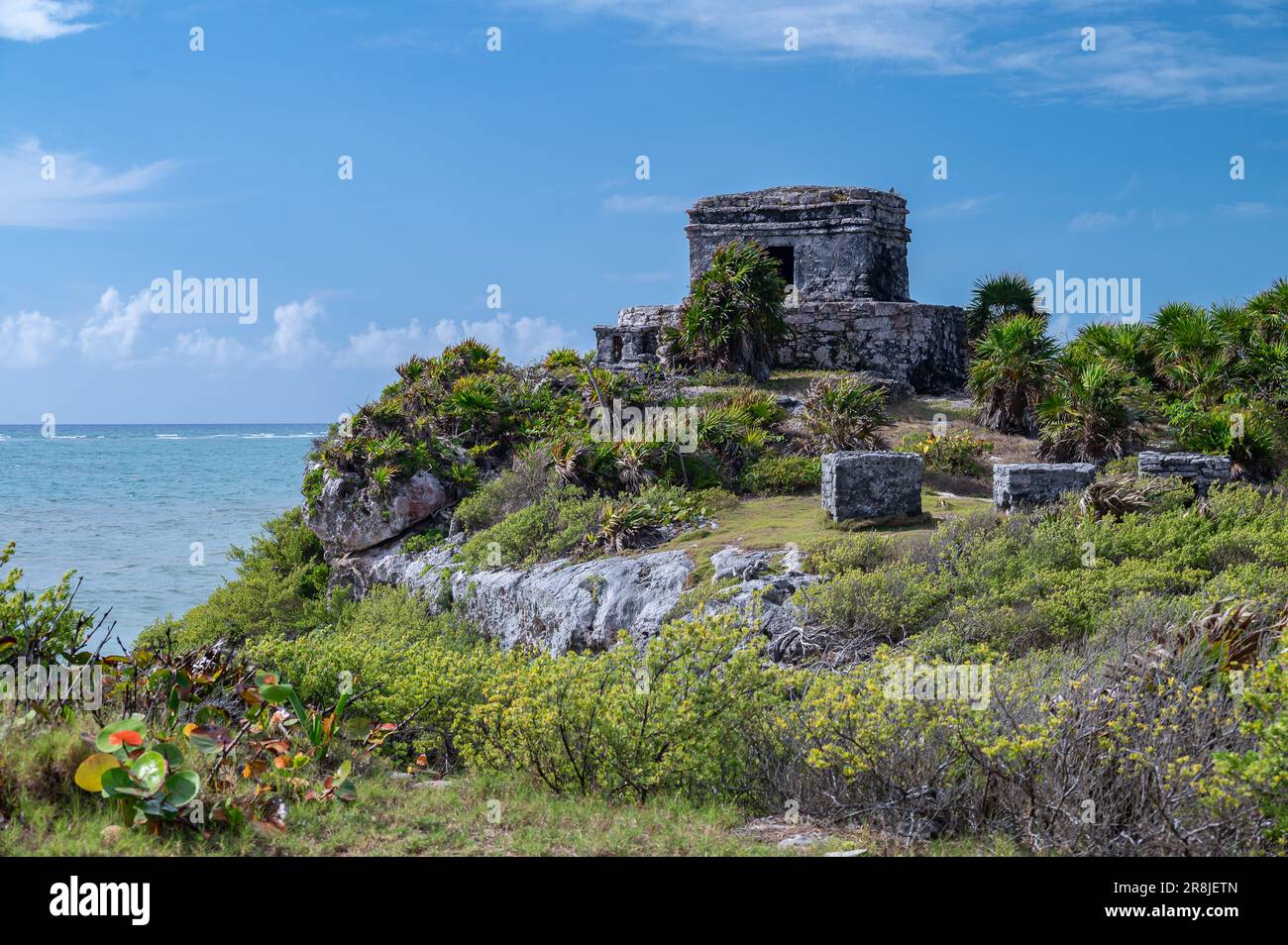 Maya Temple in the Archeological site of Tuluml, the only maya site ...