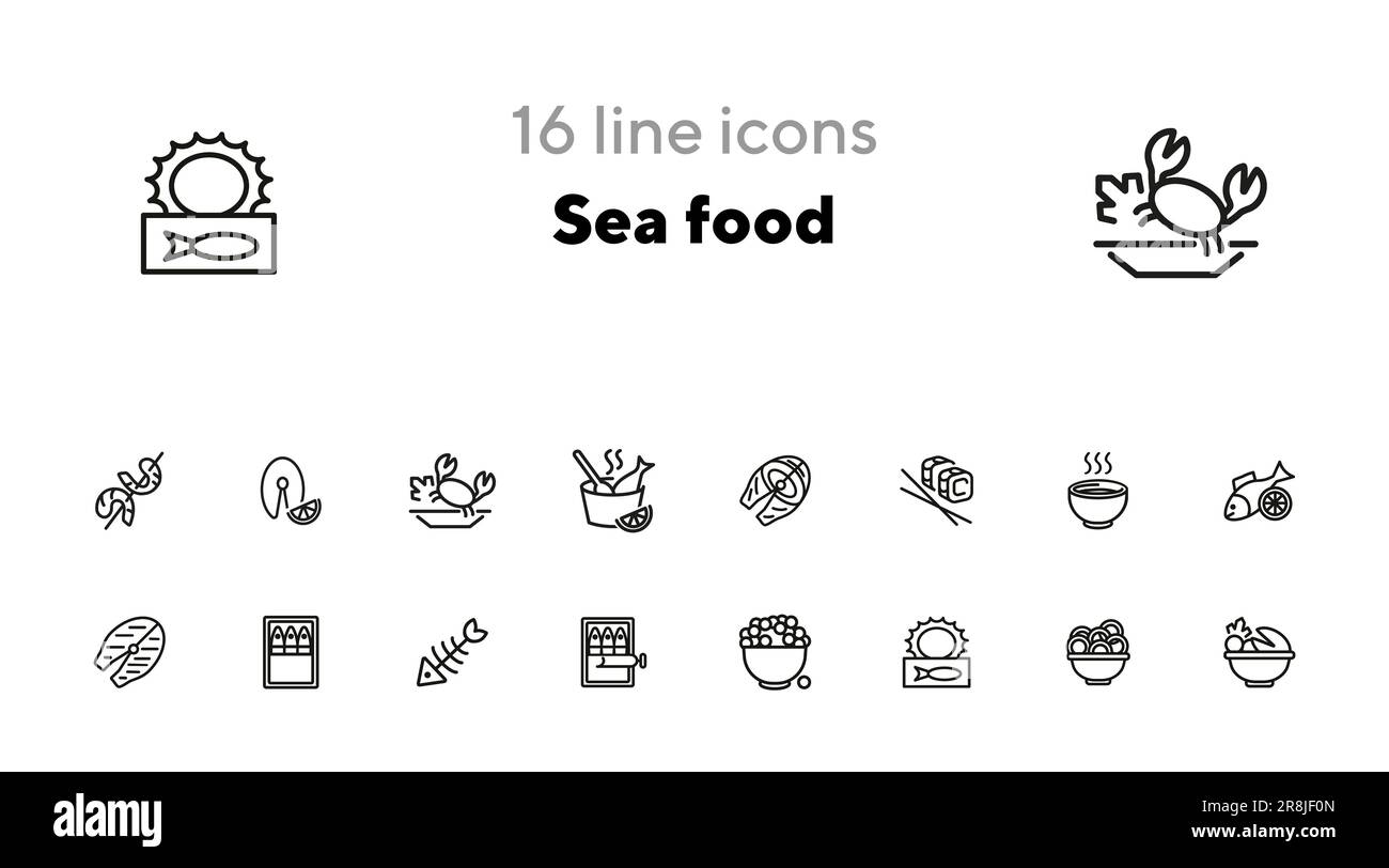 Sea food line icon set Stock Vector Image & Art - Alamy