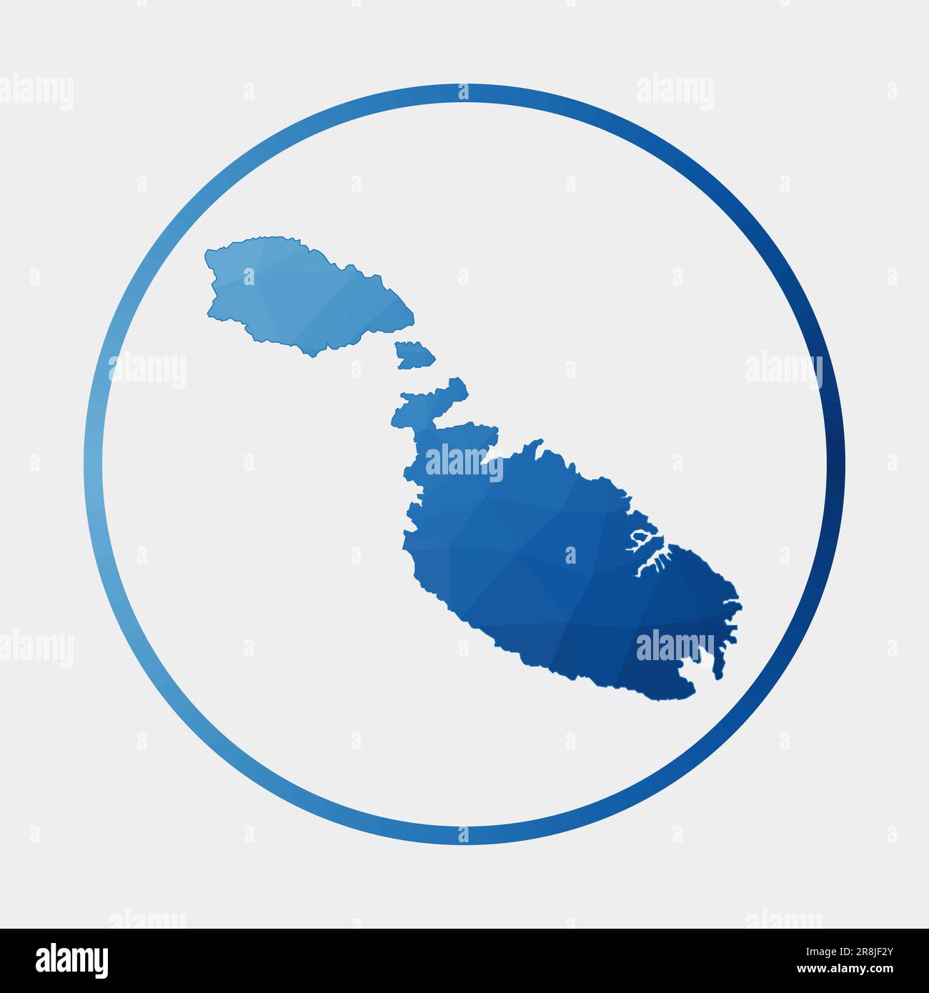 Malta icon. Polygonal map of the island in gradient ring. Round low ...