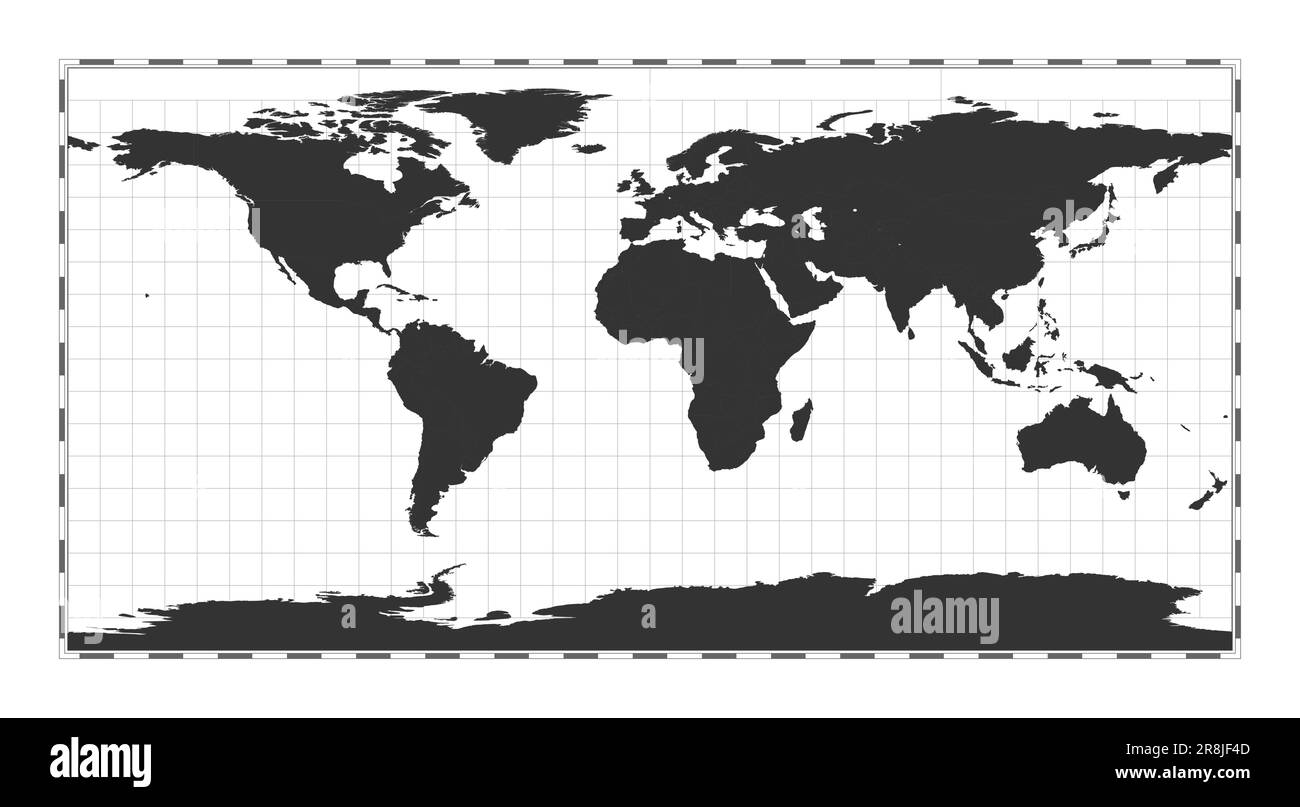 Vector World Map Equirectangular Plate Carree Projection Plain World Geographical Map With