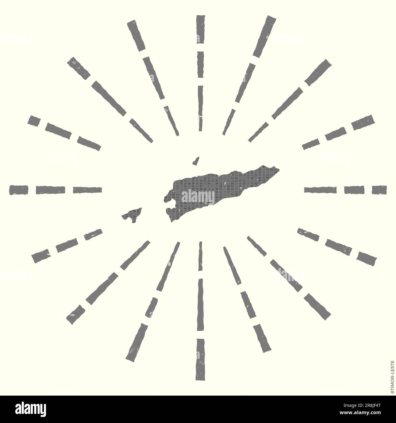 Timor-Leste Logo. Grunge sunburst poster with map of the country. Shape ...