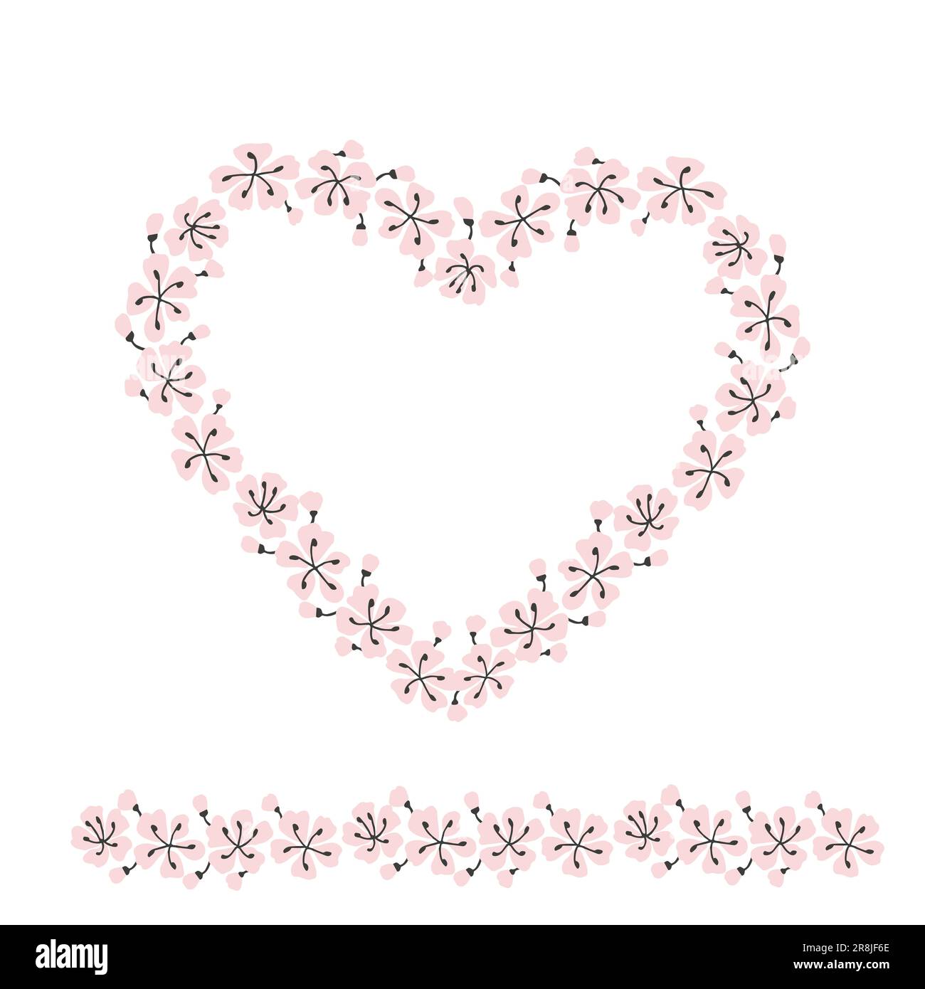 Flower heart wreath isolated on white background. Simple doodle floral ...