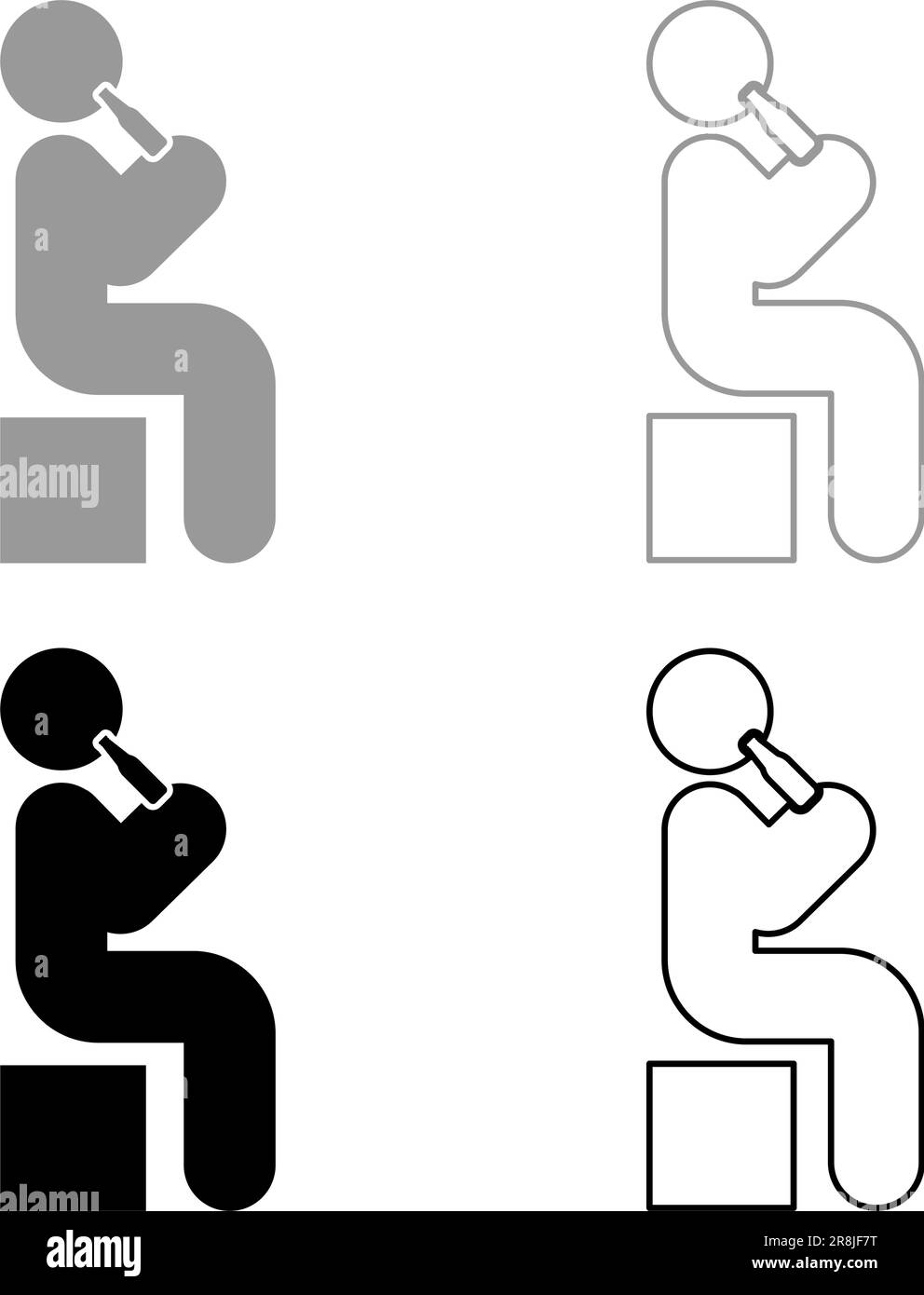 Man human drinking water alcohol beer from bottle sitting position set ...