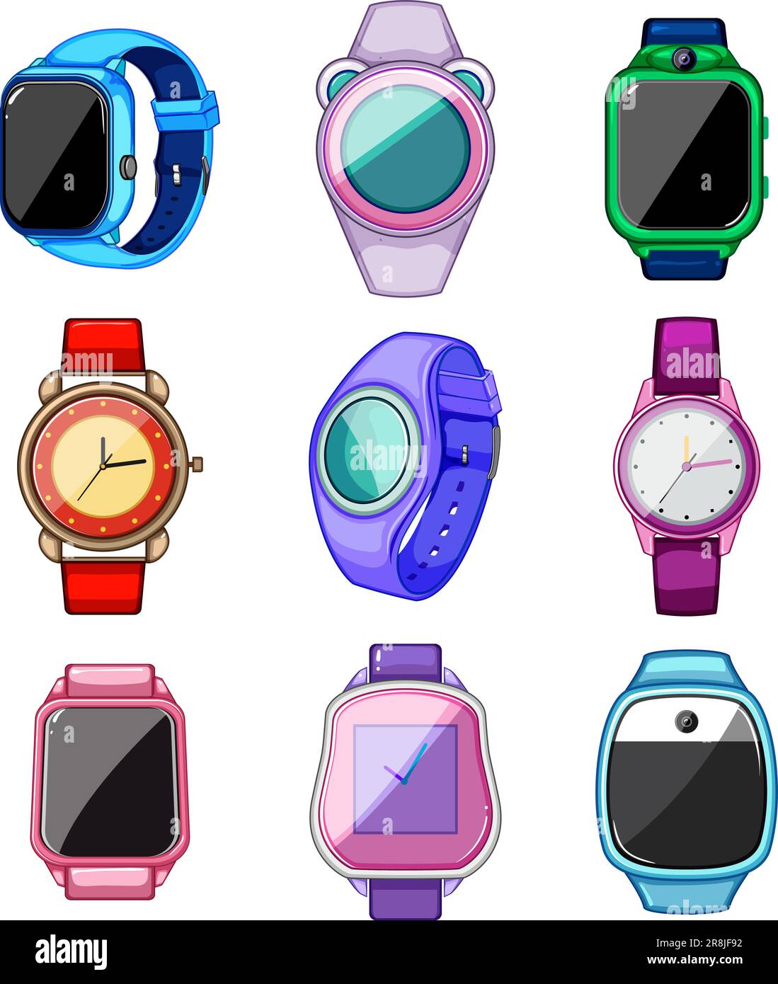 kid watch time set cartoon vector illustration Stock Vector Image & Art ...