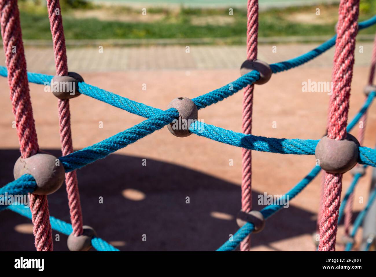 Playground rope tower detail on a sunny day in full frame image Stock ...