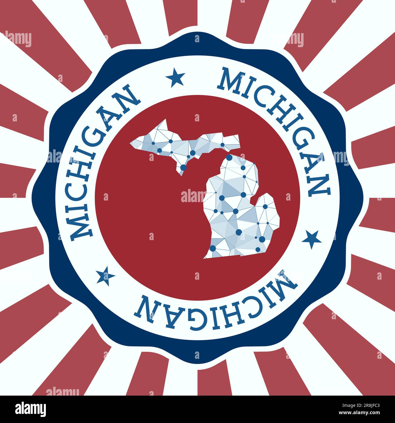 Michigan Badge. Round logo of US state with triangular mesh map and ...