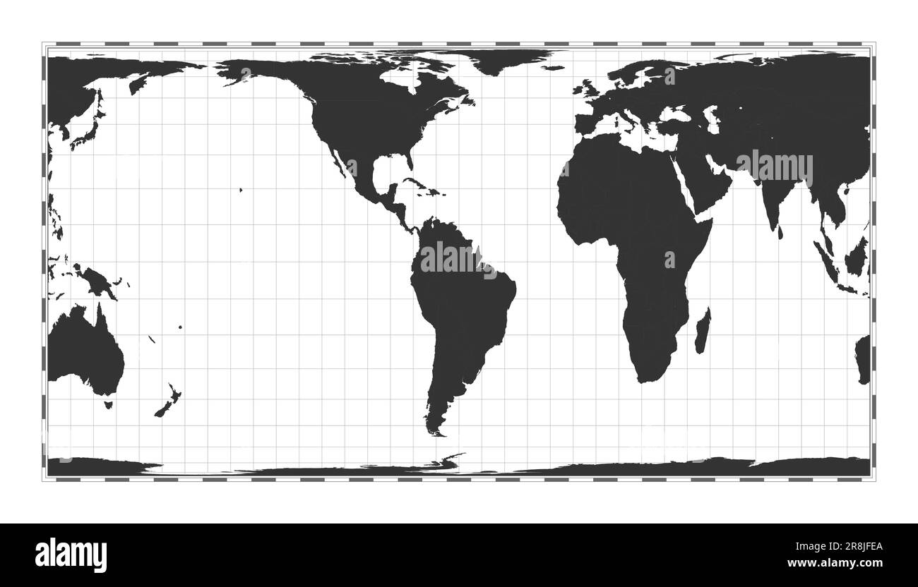 Vector world map. Cylindrical equal-area projection. Plain world ...