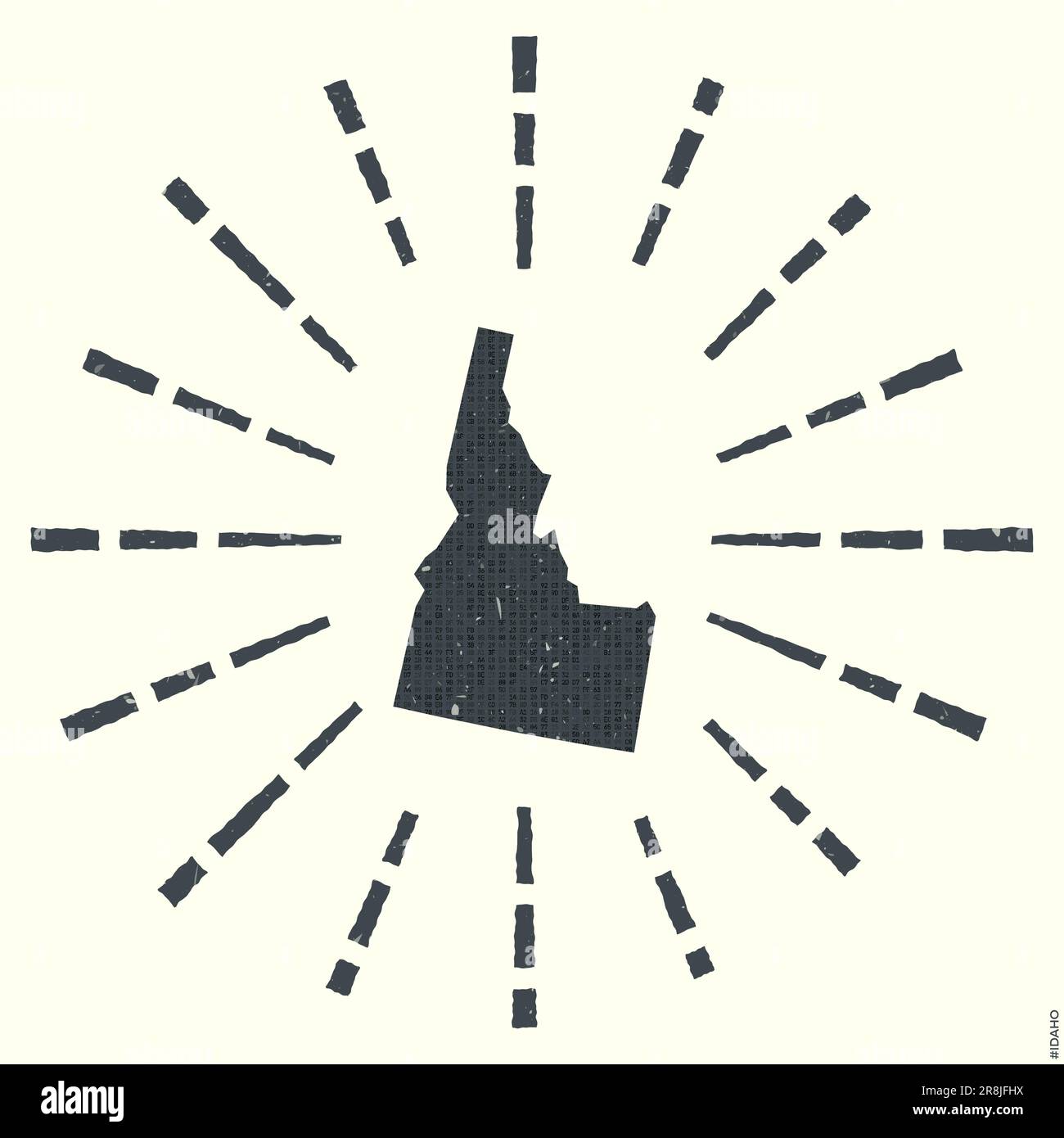Idaho Logo. Grunge sunburst poster with map of the US state. Shape of ...
