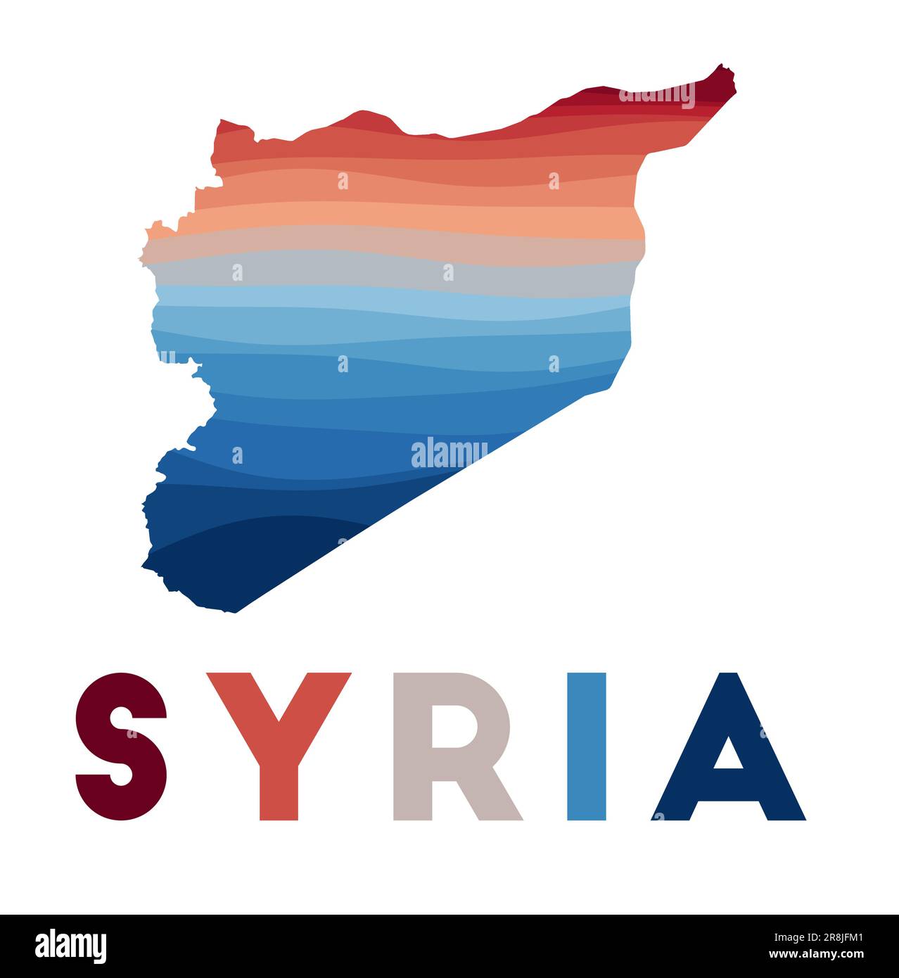 Syria map. Map of the country with beautiful geometric waves in red and ...