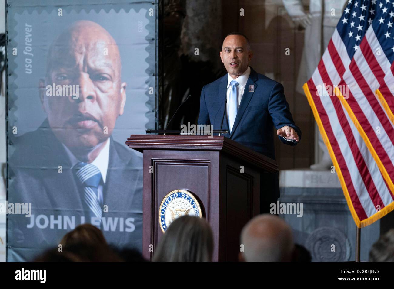 House Minority Leader Hakeem Jeffries D-N.Y., speaks during the stamp ...