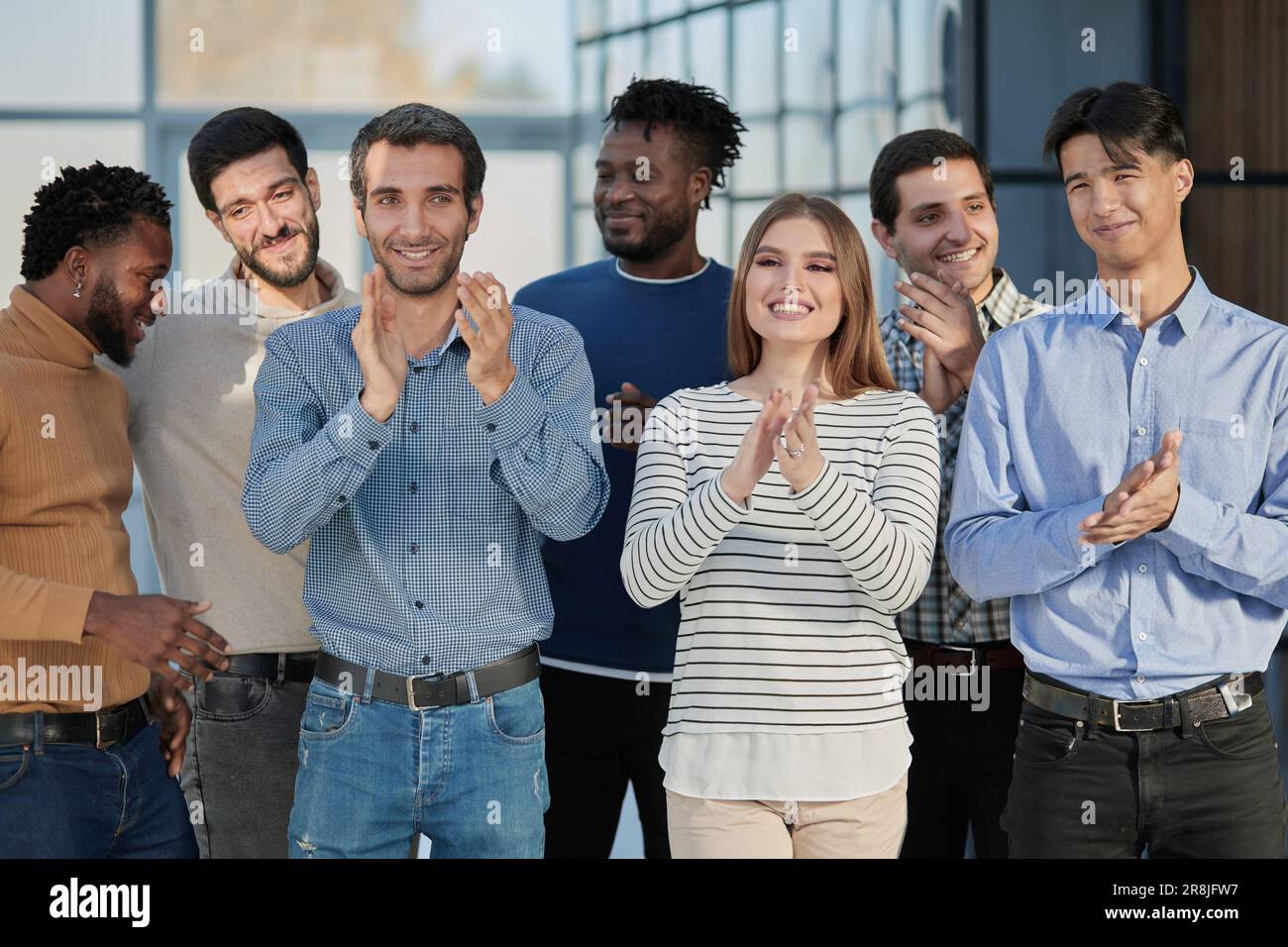 Human resources. Group portrait of smiling employees of a friendly team ...