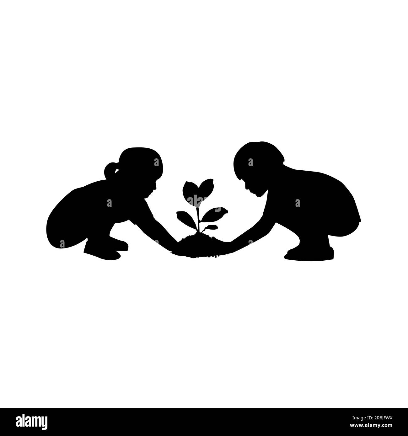 Children planting tree silhouette Stock Vector Image & Art - Alamy