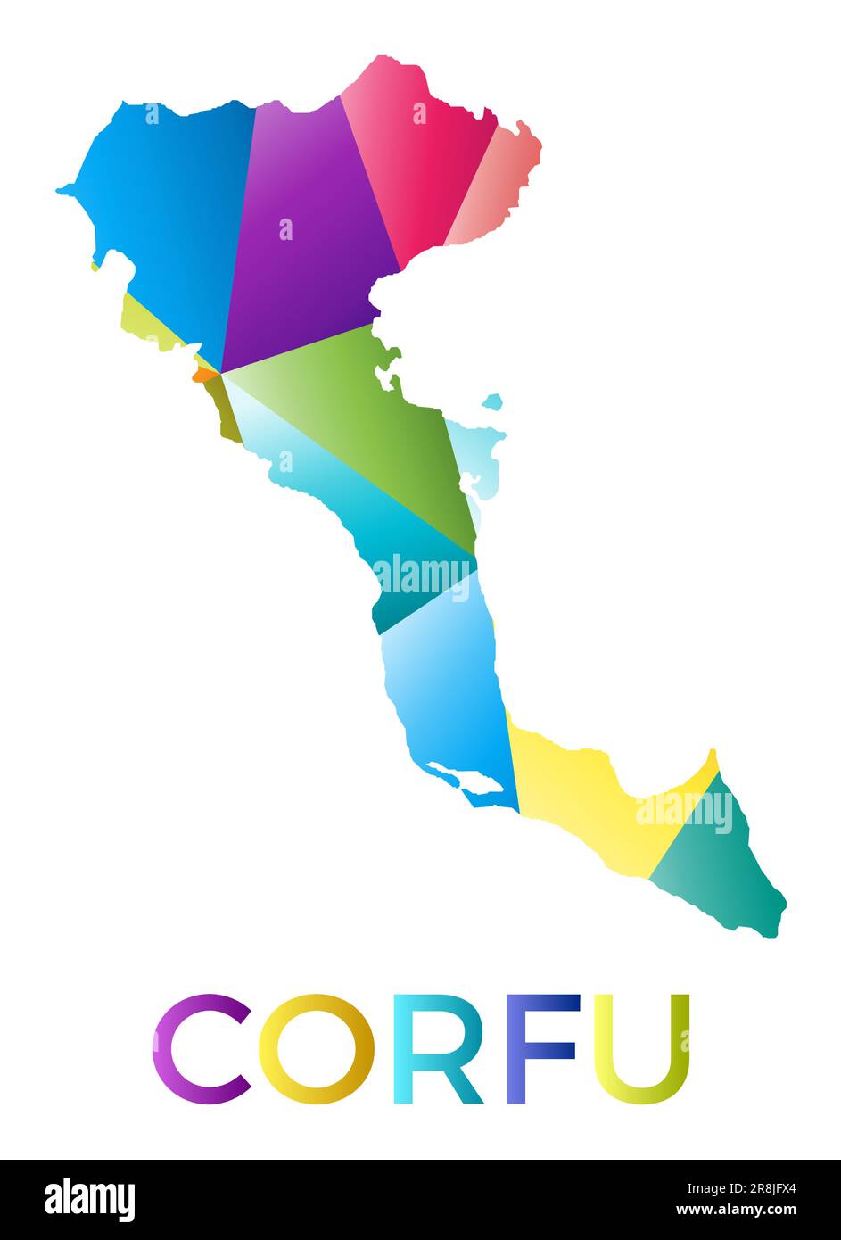 Bright colored Corfu shape. Multicolor geometric style island logo ...