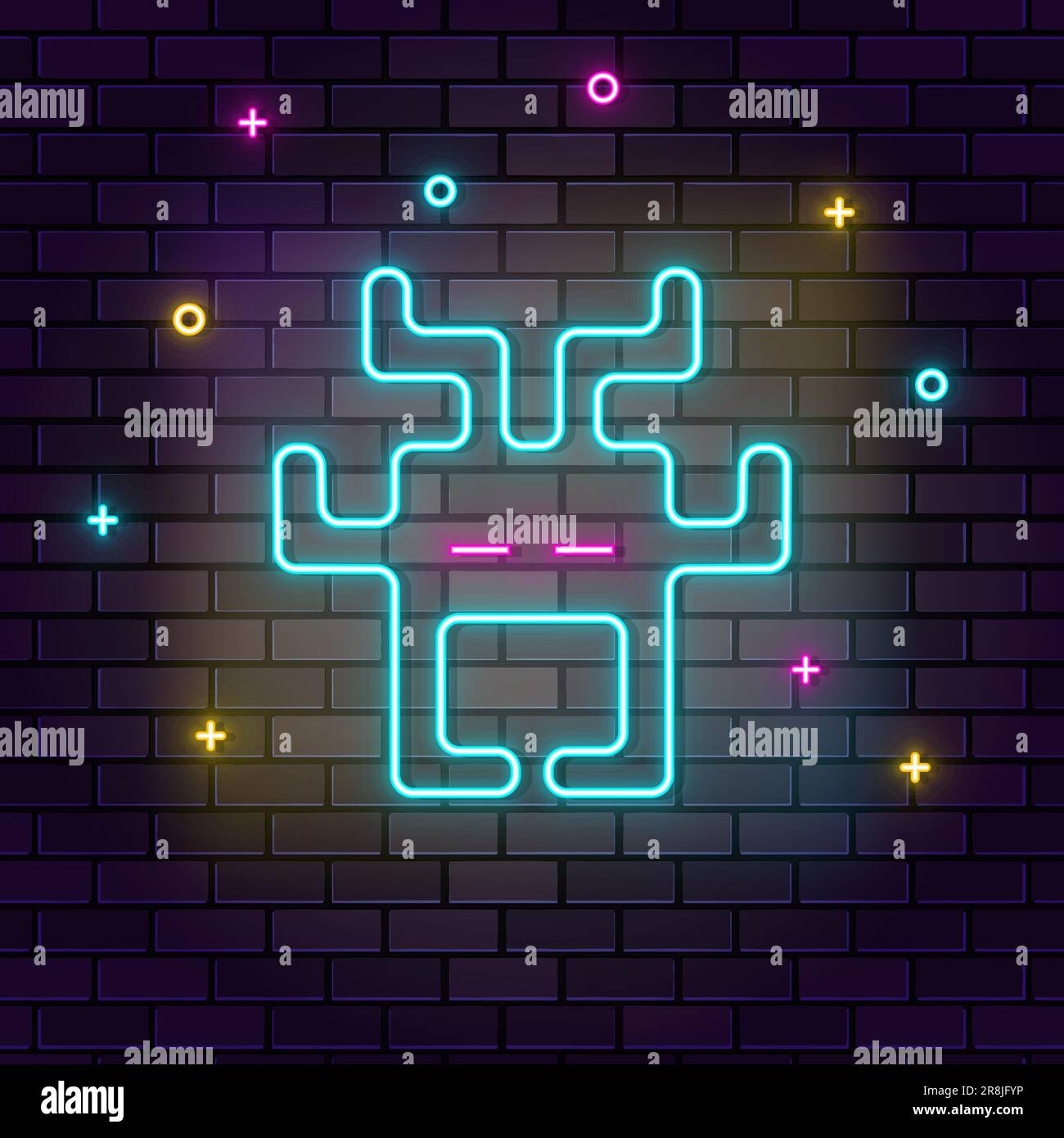 Aliens arcade retro neon on wall. Dark background brick wall neon icon ...