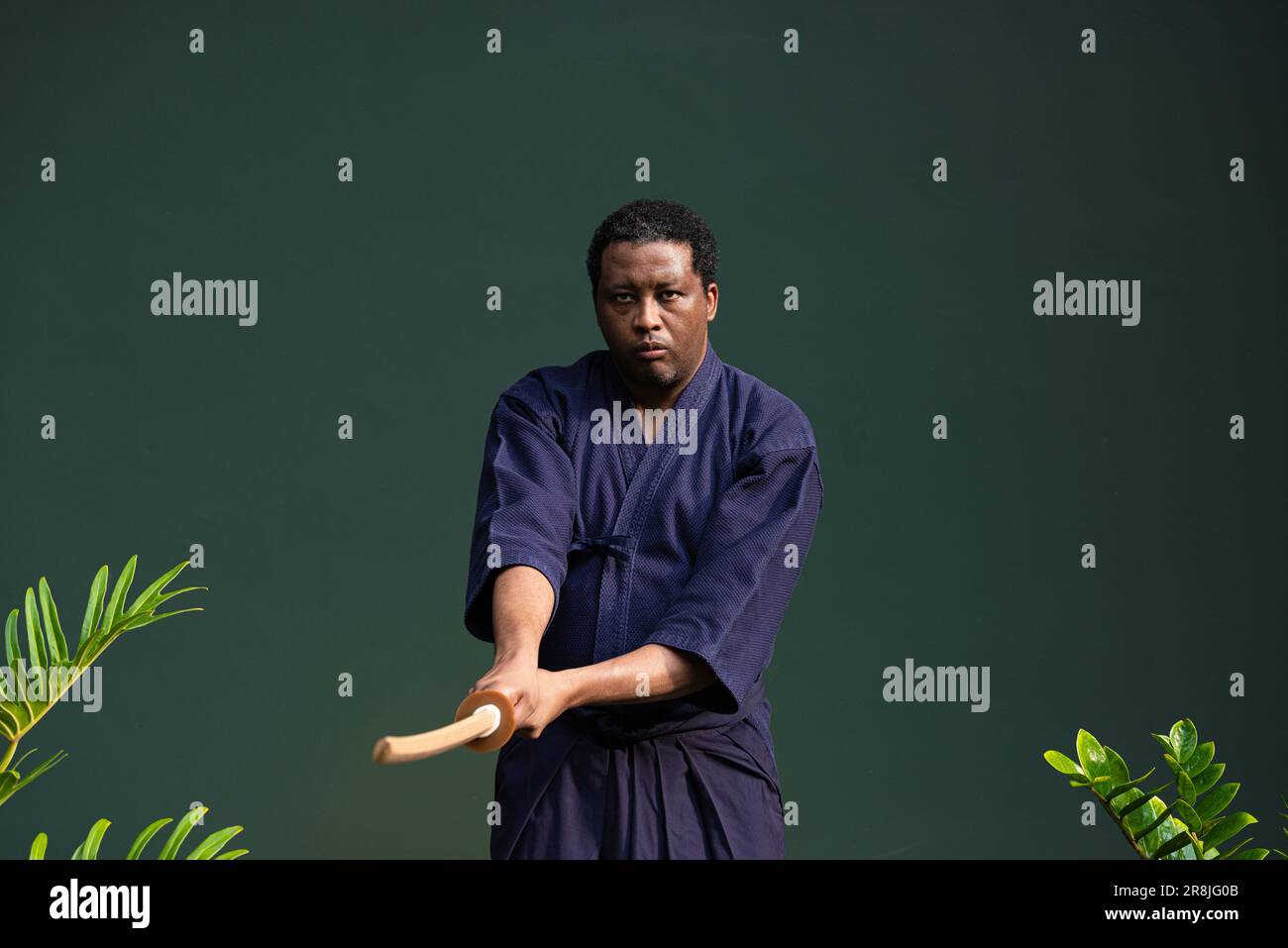 Portrait of handsome black martial artist man with martial arts costume ...
